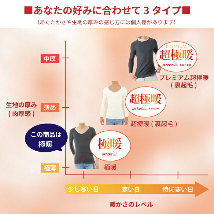 [Seiryu] Ultra-warm seamless V-neck innerwear, underwear, long sleeves ...